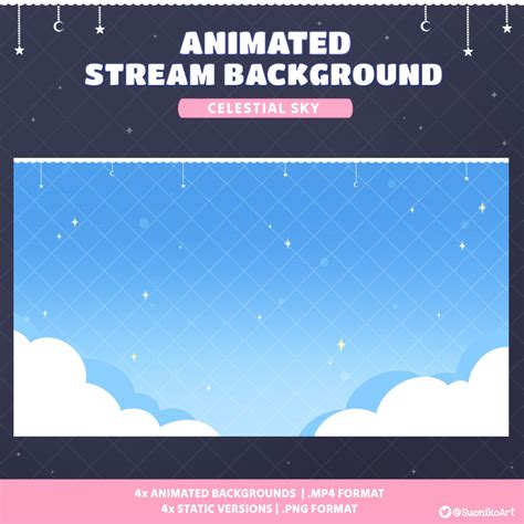 Animated Stream Backgrounds Celestial Sky Chat Boxes Twitch Youtube Obs Pastel Cute Just