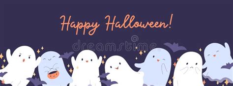 Cute Halloween Set Funny Autumn Pumpkin Cat Ghost Spider And Web