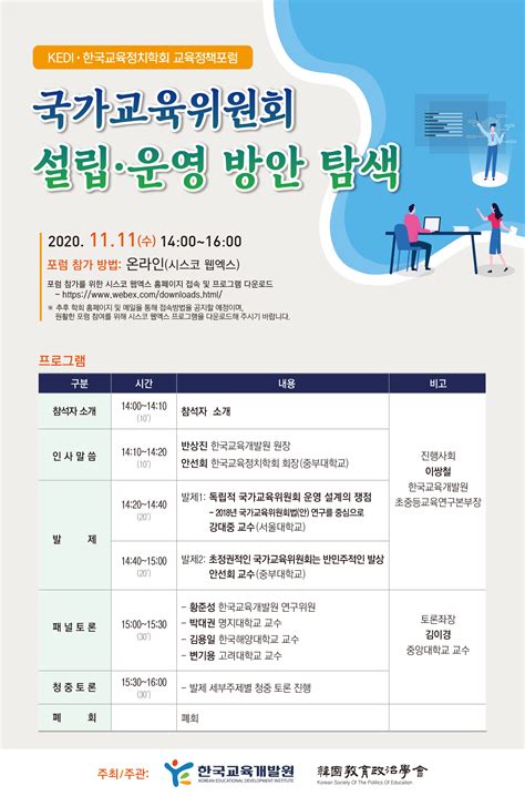 제158차 Kedi 교육정책포럼 겸 한국교육정치학회 공동포럼 행사 일정 소식·소통 Nrc 경제인문사회연구회 Nrc