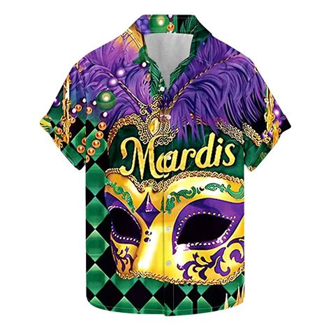 Aloohaidyvio Mens Mardi Gras Shirts Hawaiian Shirt For Men Loose Fit