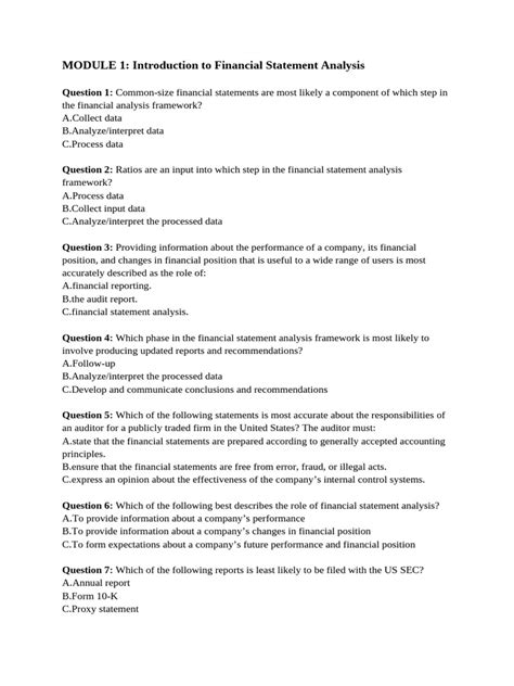Module 1 Introduction To Financial Statement Analysis Pdf