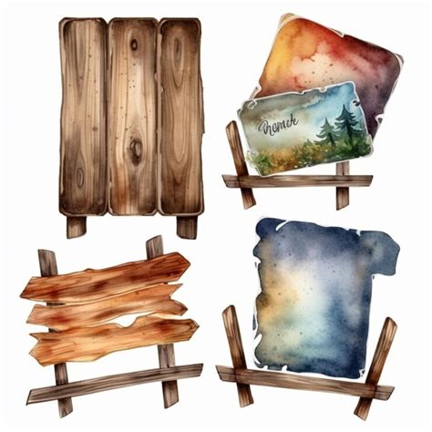 Premium Photo Watercolor Illustration Of A Wooden Signboard With A
