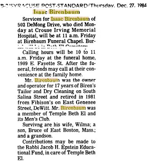 Birenbaum Isaac Beth El Cemetery Cny