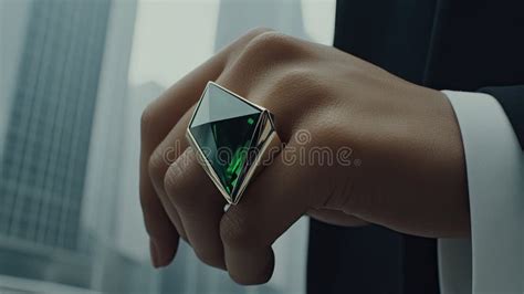 A Womanand X27s Hand Reveals A Stunning Emerald Ring With A Golden Band