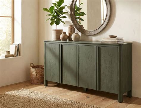 Ifd 4 Door Mango Wood Console Modern Green Finish Xel Ha