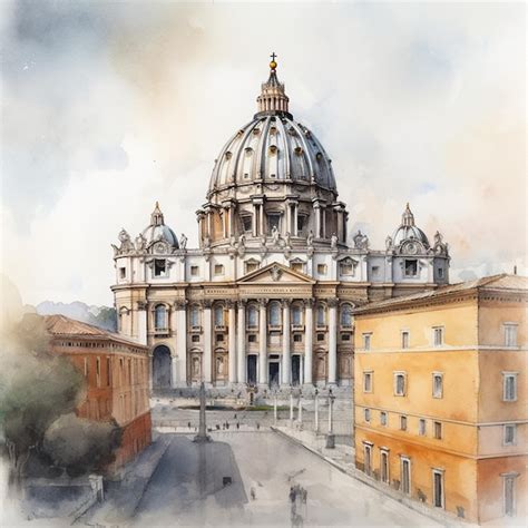 A Pintura Em Aquarela Da Cidade Do Vaticano Foto Premium