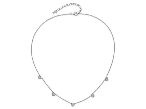 Rhodium Over Sterling Silver With Cubic Zirconia Hearts 16 Inch With 2