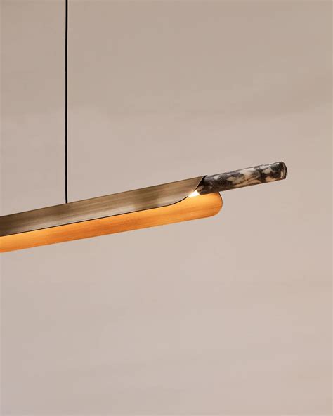 Formation Lux Pendant Light 1250mm Aged Brass Unfilled Travertine