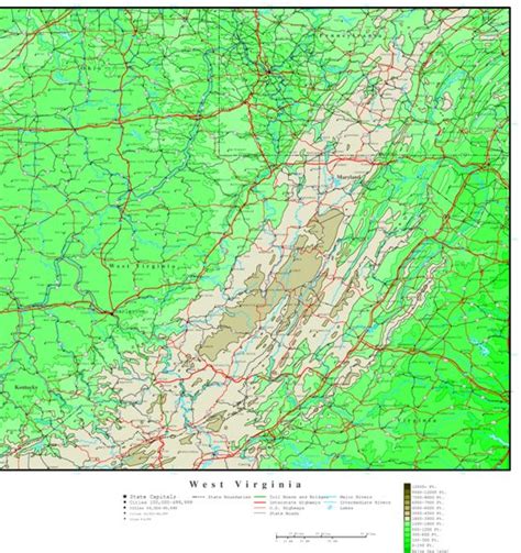 West Virginia Elevation Map