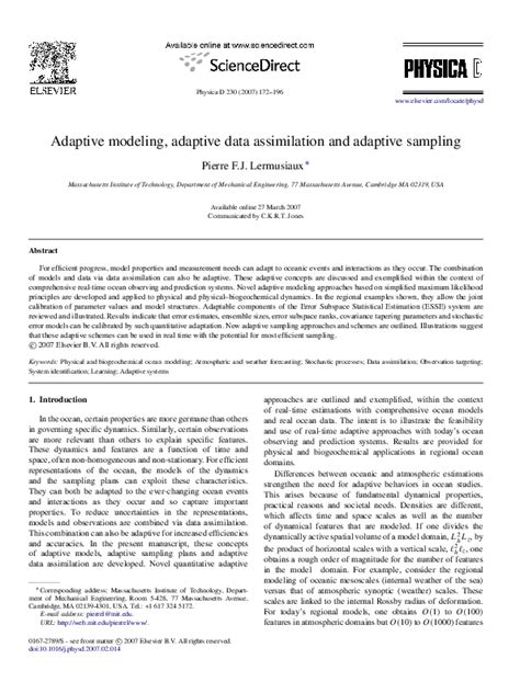 Pdf Adaptive Modeling Adaptive Data Assimilation And Adaptive Sampling