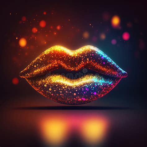 Abstract Woman Neon Lips With Glitter Kiss Beauty Concept Ai Stock
