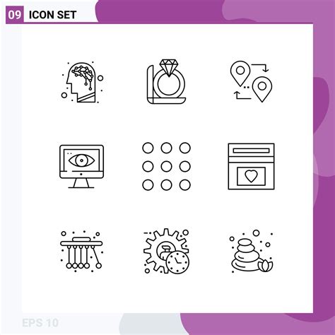 Mobile Interface Outline Set Of 9 Pictograms Of Fund Dial Map Call Security Editable Vector