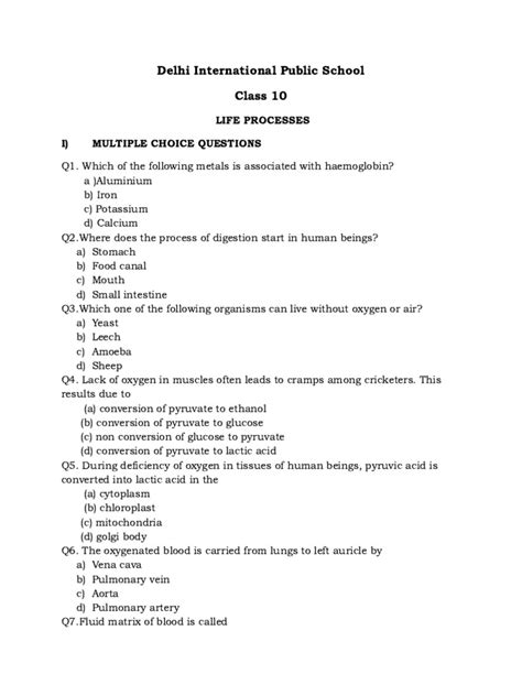 Life Processes Worksheet Pdf