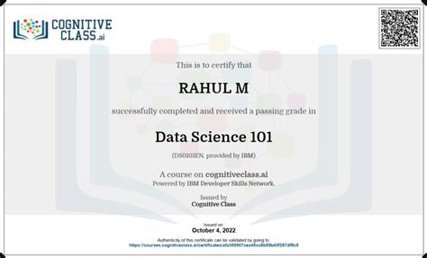 Rahul M On Linkedin Data Science 101 Certification Provided By Ibm