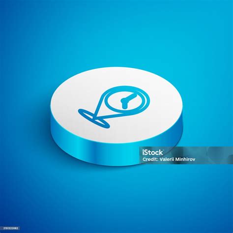 등각 투영 선 파란색 배경에 고립 된 시계 아이콘이있는 위치입니다 흰색 원 버튼 벡터 3차원 형태에 대한 스톡 벡터 아트 및 기타 이미지 3차원 형태 개념 내비게이션
