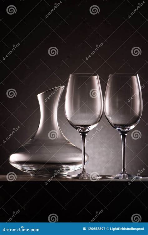 Still Life Of Empty Decanter And Wineglasses Stock Image Image Of