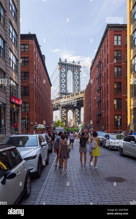 A Streetscene Of The Manhattan Bridge Seen From Washington Street At