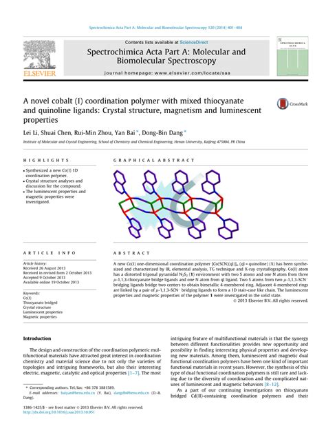 Pdf A Novel Cobalt I Coordination Polymer With Mixed Thiocyanate And Quinoline Ligands