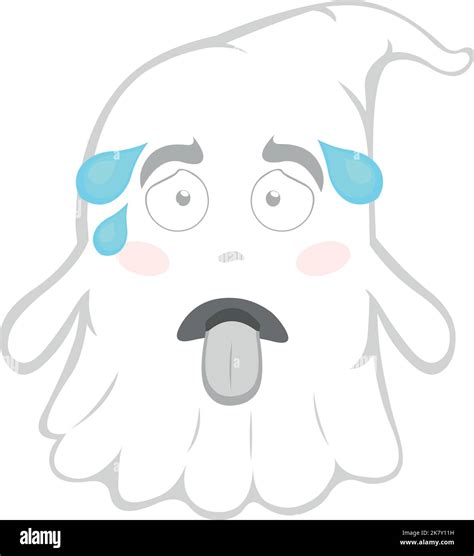 Vector Illustration Of An Exhausted Cartoon Ghost With Tongue Out And
