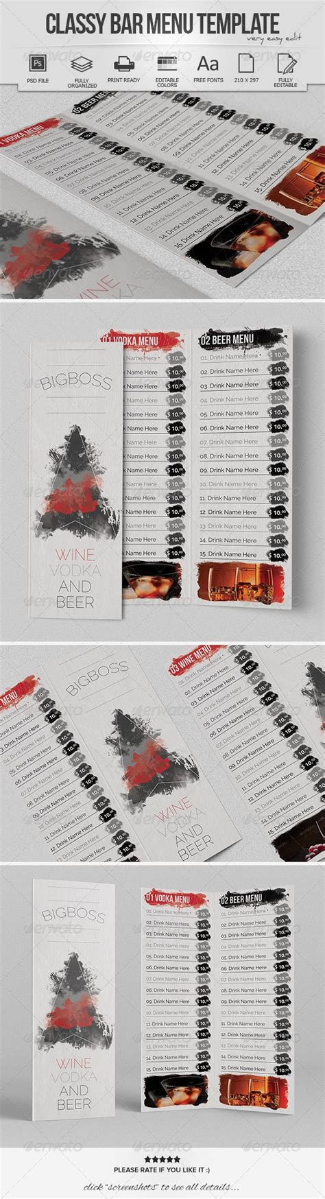 Classy Bar Menu Template Menu Template Bar Menu Restaurant Menu Design