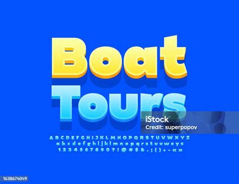 벡터 여행 광고 보트 투어 파란색 3d 알파벳 문자 숫자 및 기호 세트 강에 대한 스톡 벡터 아트 및 기타 이미지 강 관광