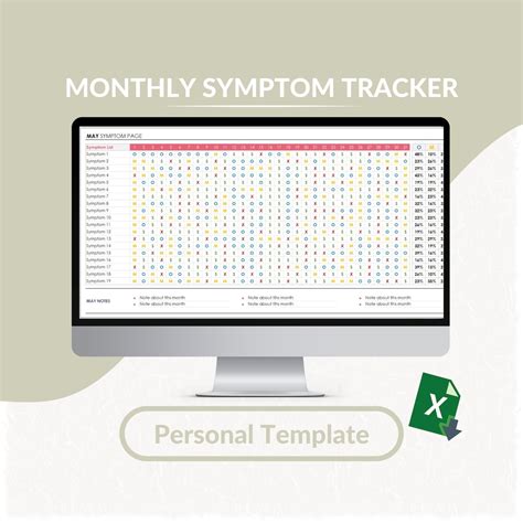 Monthly Symptom Tracker Excel Template Chronic Pain Tracker Monthly