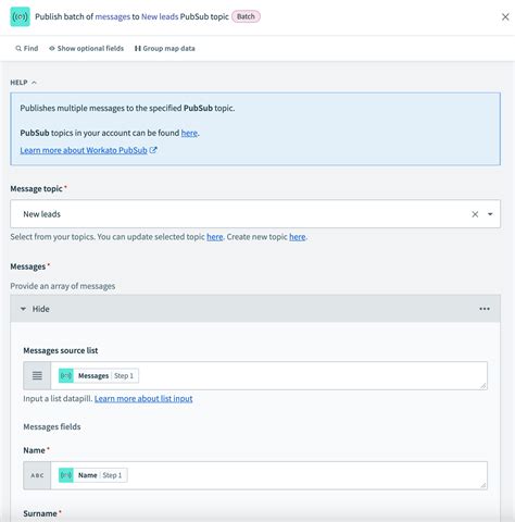 Workato Event Streams Batch Publish Action Workato Docs