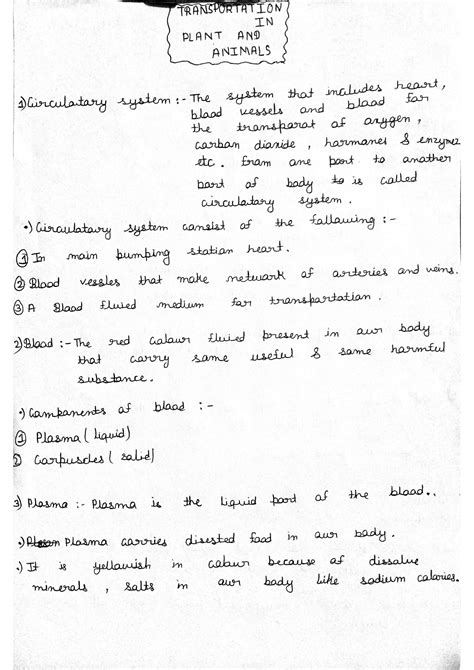 Solution Transportation In Plants And Animals Notes Class 7 Studypool