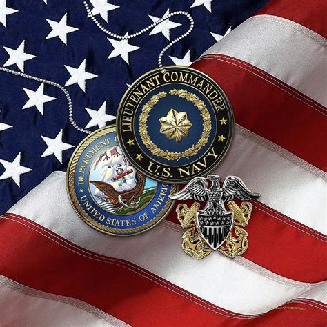 Navy Lieutenant Commander Lcdr Rank Insignia Over American Flag