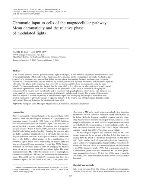 Pdf Chromatic Input To Cells Of The Magnocellular Pathway Mean