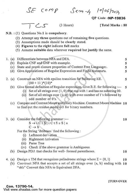 Theoretical Computer Science 2013 2014 Be Computer Engineering Semester