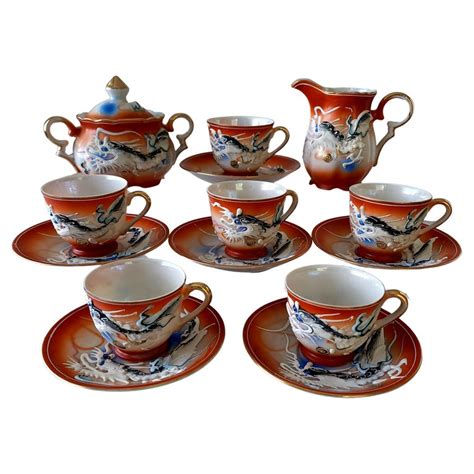 Antique Moriage Dragonware Raised Dragon Coffee Set Japanese Total 14