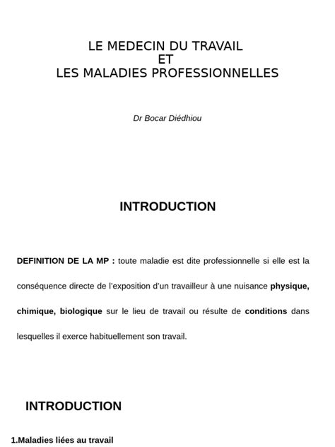 Maladies Professionnelles Pdf Médecine Maladies Et Troubles