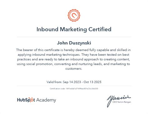 John Duszynski Jr On Linkedin Hubspot Academy Inbound Marketing Certification