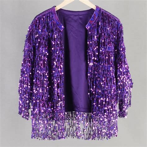 Dark Purple Sequins Fringe Jackethandmade Clothingpersonalized T