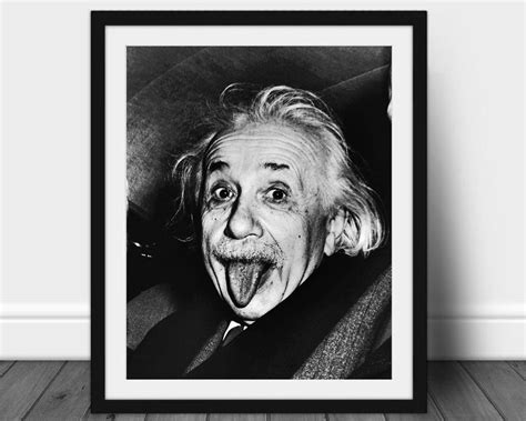Albert Einstein Tongue Out Famous Portrait Black White Photo