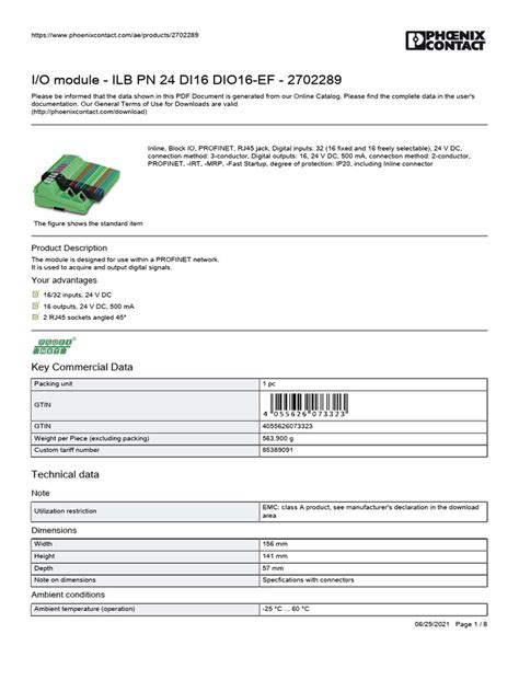 Profinet Io Module Ilb Pn 24 Di16 Dio16 Ef Pdf Power Supply