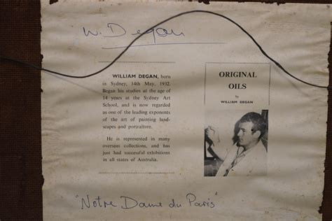 Lot William Degan 1932 2017 Oil On Board ‘notre Dame Signed Lr