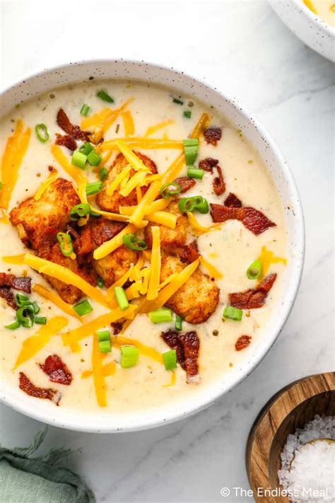Extra Creamy Potato Soup With Bacon And Crispy Tater Tots
