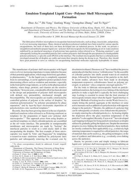 Pdf Emulsion Templated Liquid Core−polymer Shell Microcapsule Pdf Emulsion Templated Liquid Core−polymer Shell Microcapsule