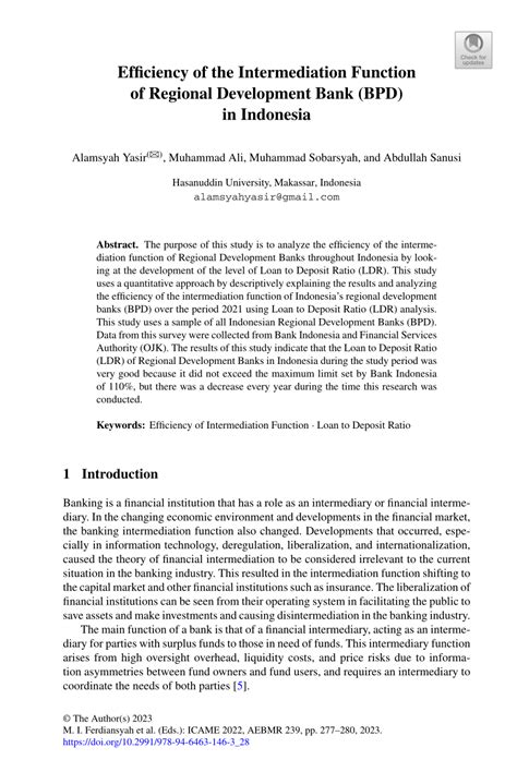 Pdf Efficiency Of The Intermediation Function Of Regional Development