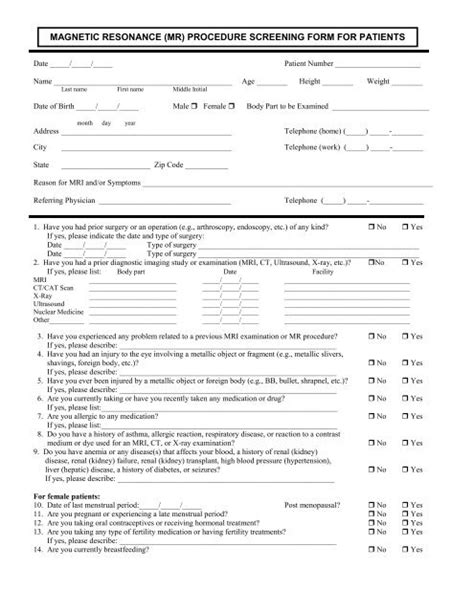Mri Safety Screening Sheet Mri Safety Posters Casia