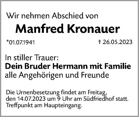 Traueranzeigen Von Manfred Kronauer Trauernnde