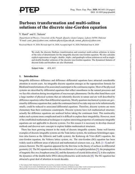 Pdf Darboux Transformation And Multi Soliton Solutions Of The