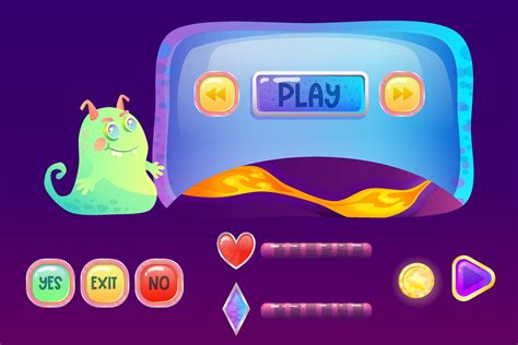 Space Assets For Ui Game Interface With Monster Alien Screen Buttons