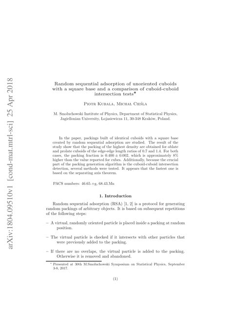Pdf Random Sequential Adsorption Of Unoriented Cuboids With A Square Base And A Comparison Of