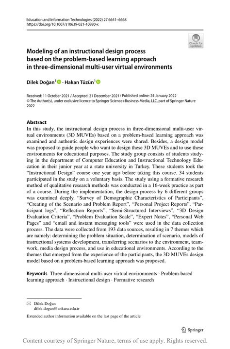 modeling of an instructional design process based on the problem based