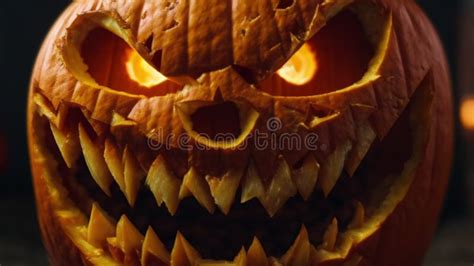 Spooky Halloween Jack O Lantern With Long Sharp Teeth And Glowing Eyes Stock Video Video Of
