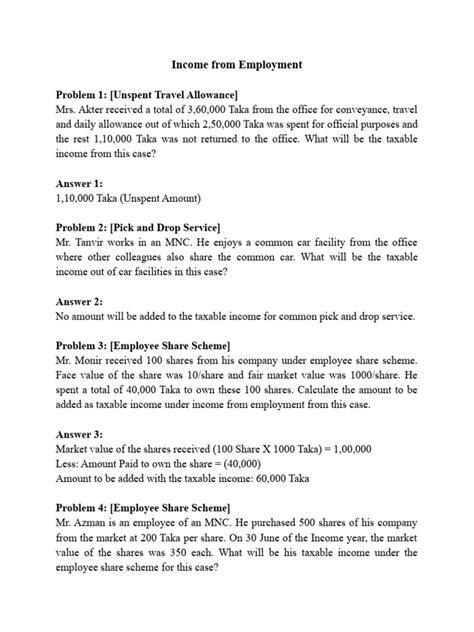 Class Practice With Solution Pdf Employment Income