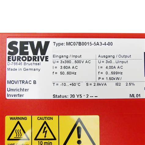 Sew Movitrac B Mc07b0015 5a3 4 00 Umrichter 15kw Inkl Fbg11b Unused